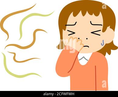 This is a illustration of Woman troubled in stinking smell outline ...