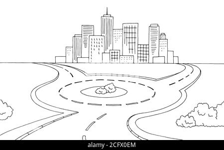 Roundabout road graphic color landscape sketch illustration vector ...