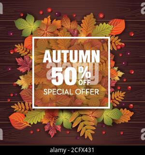 Autumn sale banner template decorate with maple leaves in warm color ...