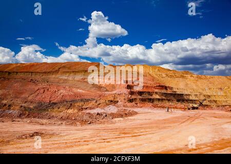 Empty dump truck on a clay quarry next to the autumn forest Stock Photo ...
