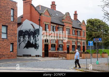 A new mural on the gable end of a building in Bootle, Liverpool, in ...