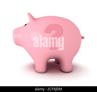 Pink piggy bank with question mark symbol isolated on a white ...