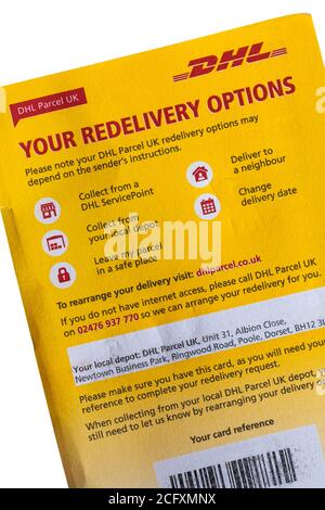 DHL Parcel UK delivery card set on white background - we stopped by to deliver your parcel Stock ...