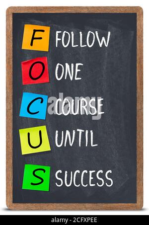 FOCUS follow one course until successful symbol. Concept words FOCUS ...