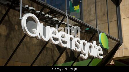 Sign at the entrance to the Queensgate Centre retail park, Harlow ...