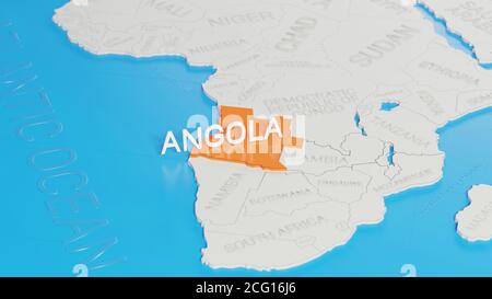 Angola highlighted on a white simplified 3D world map. Digital 3D ...