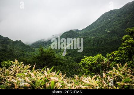 Black tarry roads cutting through green, mountainous country Stock ...