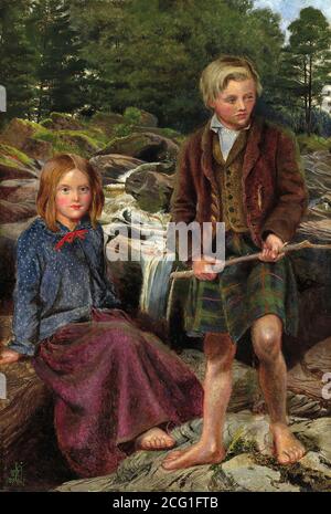 Halliday Michael Frederick - Two Highland Children by a Scottish Stream ...
