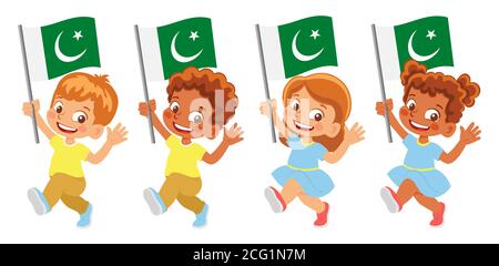 Pakistan flag in hand set. Ball flag. National flag of Pakistan ...