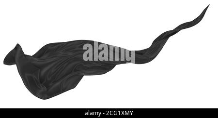 Beautiful flowing fabric flying in the wind. Black wavy silk or satin ...