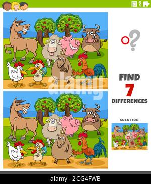 differences task with cartoon farm animals coloring page Stock Vector ...