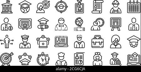Job students icons set. Outline set of job students vector icons neon ...