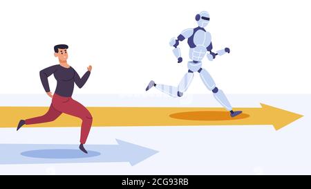 Robot competition human worker and win. Concept business vector, Future ...