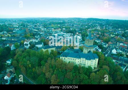 Aerial view on the Schwanenburg castle in Cleves, Germany Stock Photo ...