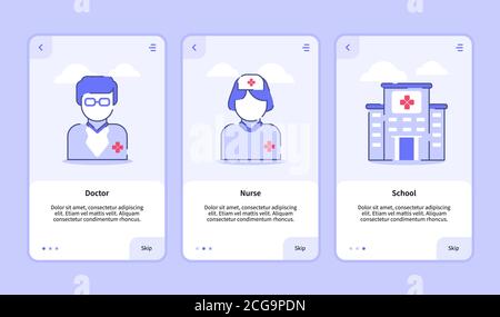 Health and medical assistance onboarding mobile app page screen Stock ...