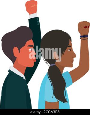 woman and man cartoons with fist up in side view vector design Stock ...