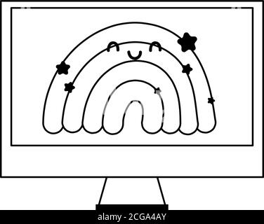 monitor computer with rainbow in screen isolated design white ...