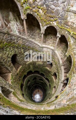 Beautiful view to old historic inverted tower in Quinta da Regaleira ...
