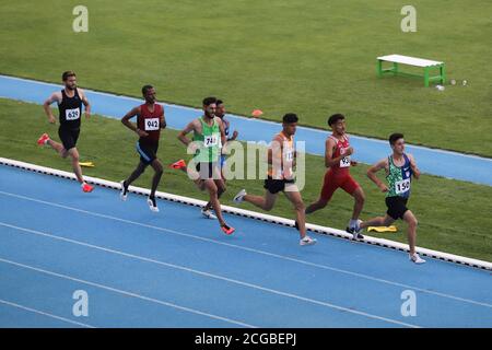 ISTANBUL, TURKEY - SEPTEMBER 04, 2020: Athletes running 100 metres ...