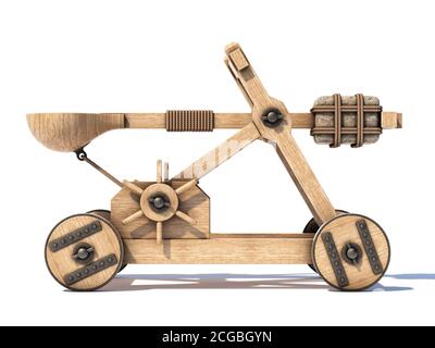 ancient catapult side view isolated on white. 3d rendering Stock Photo ...