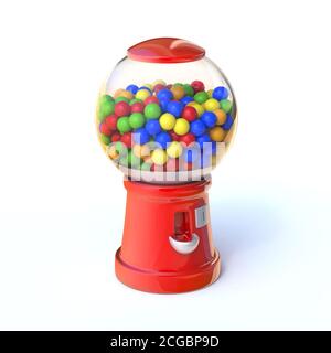 A 3D rendering illustration of a red gumball machine, full of pills ...