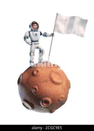 3D Render Astronaut Holding a White Banner on a Black Background Stock ...