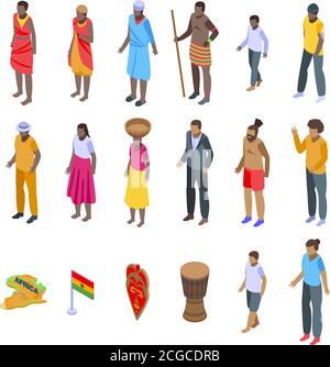 African people icons set. Isometric set of african people vector icons ...