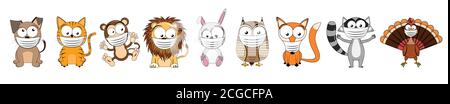 Cute animals wearing face masks protecting from virus or dust. Cartoon ...