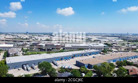 Top view historic downtown Carrollton Square, Texas with raised ...