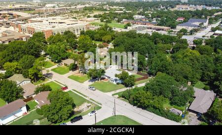 Top view historic downtown Carrollton Square, Texas with raised ...