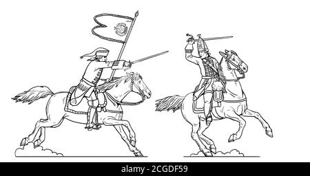 Duel of the cavalrymen. French dragoon against the english dragoon ...