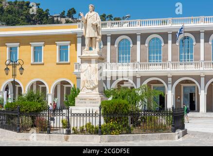 Sculpture on a square in Zakynthos city, Dionysios Solomos statue, in ...