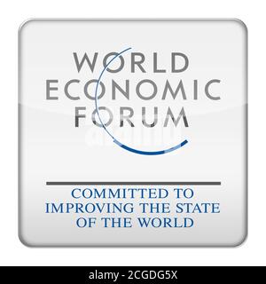 World Economic Forum, WEF, flag waving in the wind. Sky background 3D ...