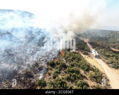 Latakia, Syria. 10th Sep, 2020. A view fires during a forest fire at ...