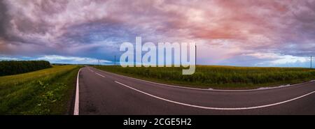 Spring nature landscape with yellow blossom of rapeseed plants in sunny ...