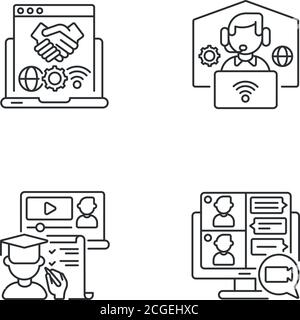 Remote office linear icons set. Telecommuting, Virtual, Remote, Digital ...