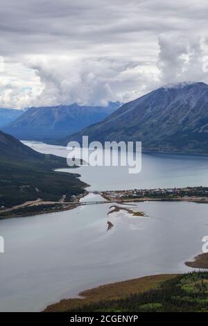 Aerial view of the town of Carcross; Carcross, Yukon Territory, Canada ...