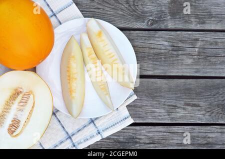 melon slices on the rustic wooden board Stock Photo - Alamy