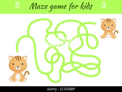 Labyrinth maze help the cat to find milk. Kids vector board game ...