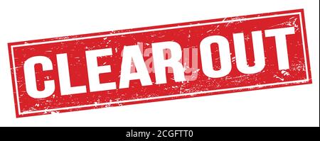 CLEAR OUT red grungy rectangle stamp sign Stock Photo - Alamy