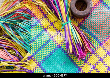 Traditional tepo mat with intricate and colorful design woven by the ...