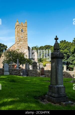 Tranent Parish Church, built 1800, and old graveyard on a sunny day ...