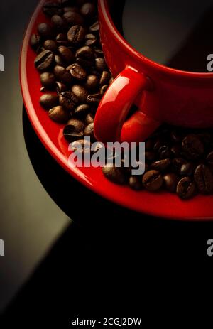 diagonal coffee cup with coffee and beans on white background Stock ...