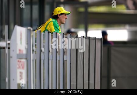 Australia's Pat Cummins looks on during a nets session at the Optus ...