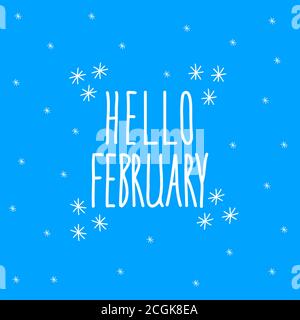 Hello february blue winter handwritten lettering. Winter vector ...