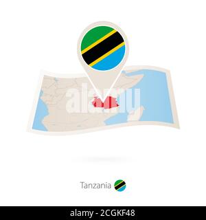 Tanzania map, folded paper with Tanzania map. Vector illustration Stock ...