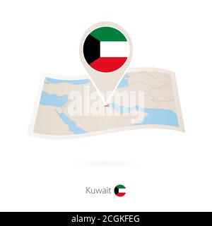 Kuwait map, folded paper with Kuwait map. Vector illustration Stock ...