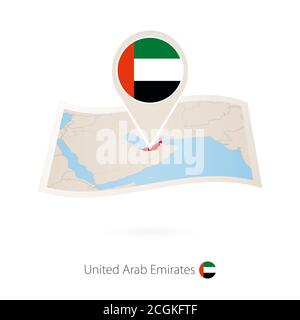 United Arab Emirates map, folded paper with United Arab Emirates map ...