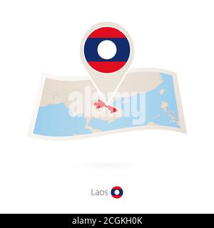 Laos map, folded paper with Laos map. Vector illustration Stock Vector ...
