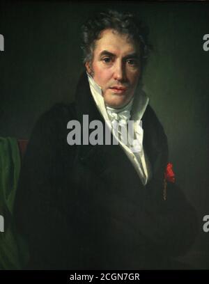 Portret van Jacques-Louis David, Jean Marie Leroux, 1825 print Paris ...